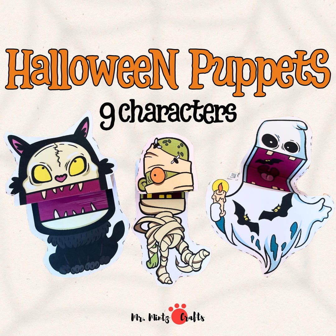 Halloween Puppets Printable Templates Kids | Monster Finger Puppet ...