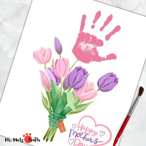 Mothers Day Flower Bunch Handprint Art Craft | Handprint Gifts for Mom ...