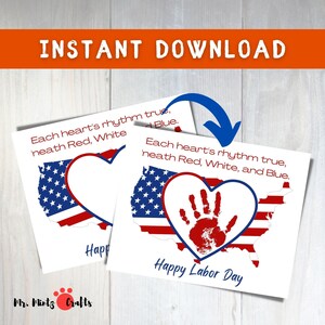 Flag Poem Labor Day Handprint Keepsake Art Craft Printable | USA ...