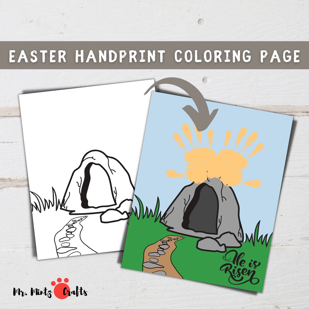 Easter Handprint Art Craft | Christian Easter Coloring Page Worksheet ...