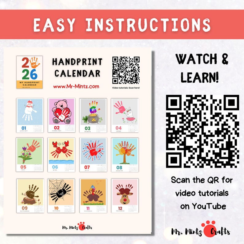 Handprint Calendar 2026 Printable | Handprint Art Craft Gift for ...