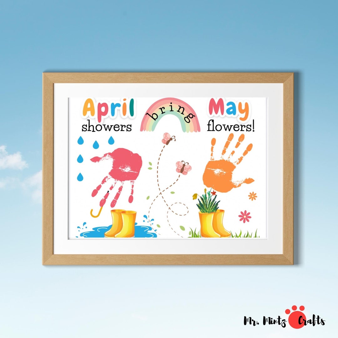 April Showers Bring May Flowers Art Craft Printable | Spring Activities ...