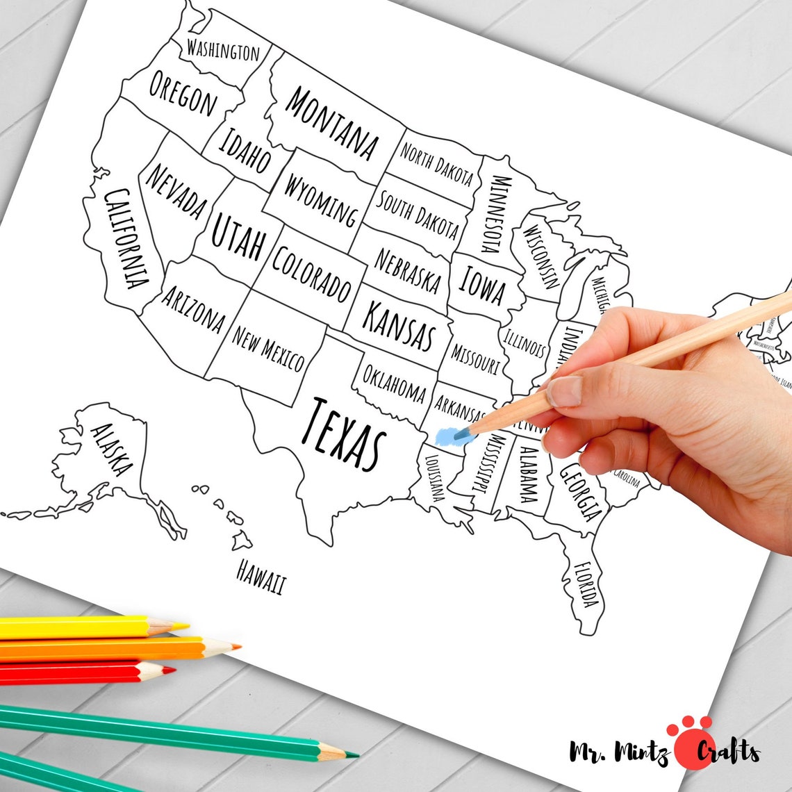 United States Map Svg Jpg Png Pdf Printable | US Map for Kids Coloring ...