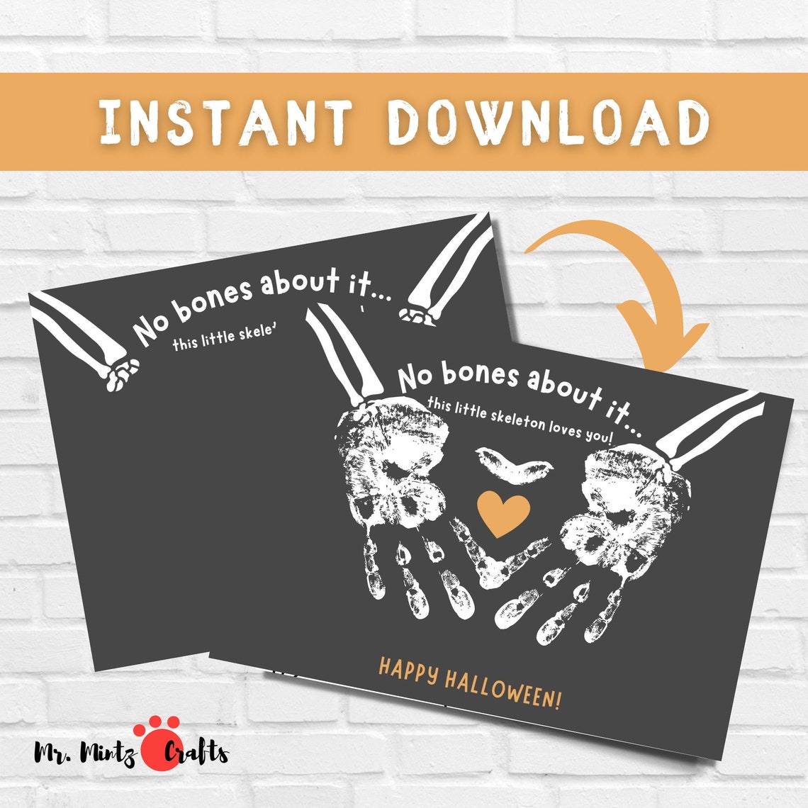 Halloween Handprint Art Craft Printable Skeleton Craft for - Etsy