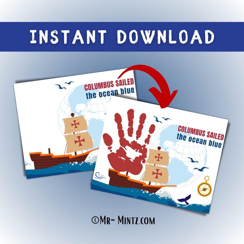 Columbus Day Handprint Craft Printable Explorer Activity for Kids With ...
