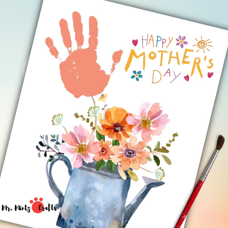 Handprint Art Craft | Flower Mothers Day Handprint Card | Handprint ...