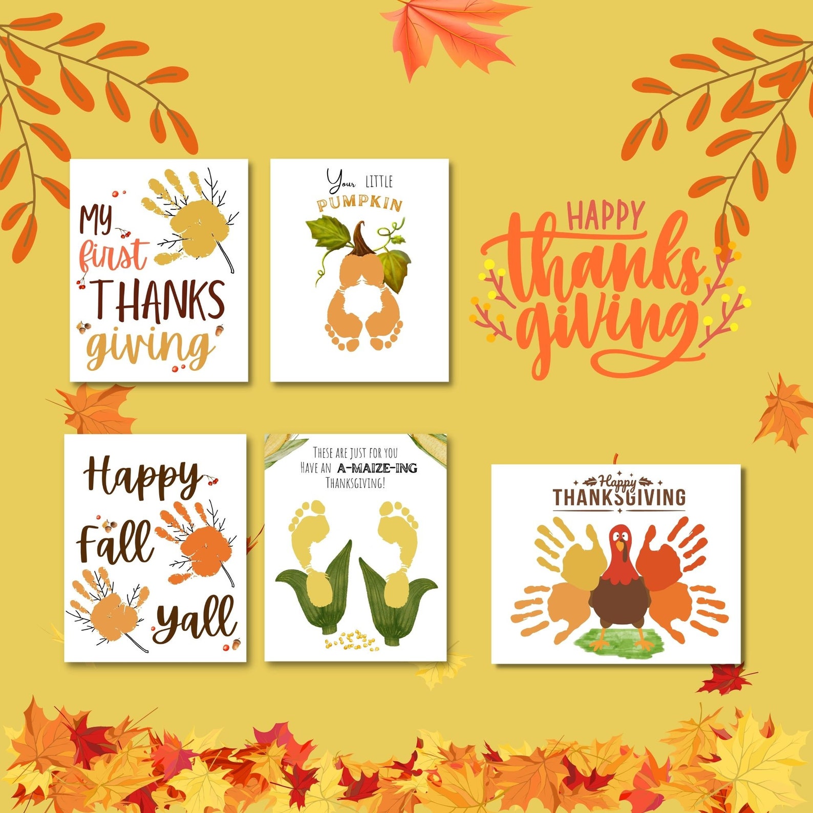 Thanksgiving Handprint Footprint Art Craft Bundle Turkey - Etsy