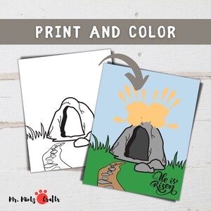 Easter Handprint Art Craft | Christian Easter Coloring Page Worksheet ...