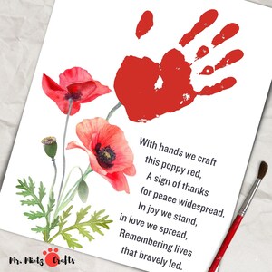 Veterans Day Remembrance Day Poppy handprint Art Craft for Toddler ...