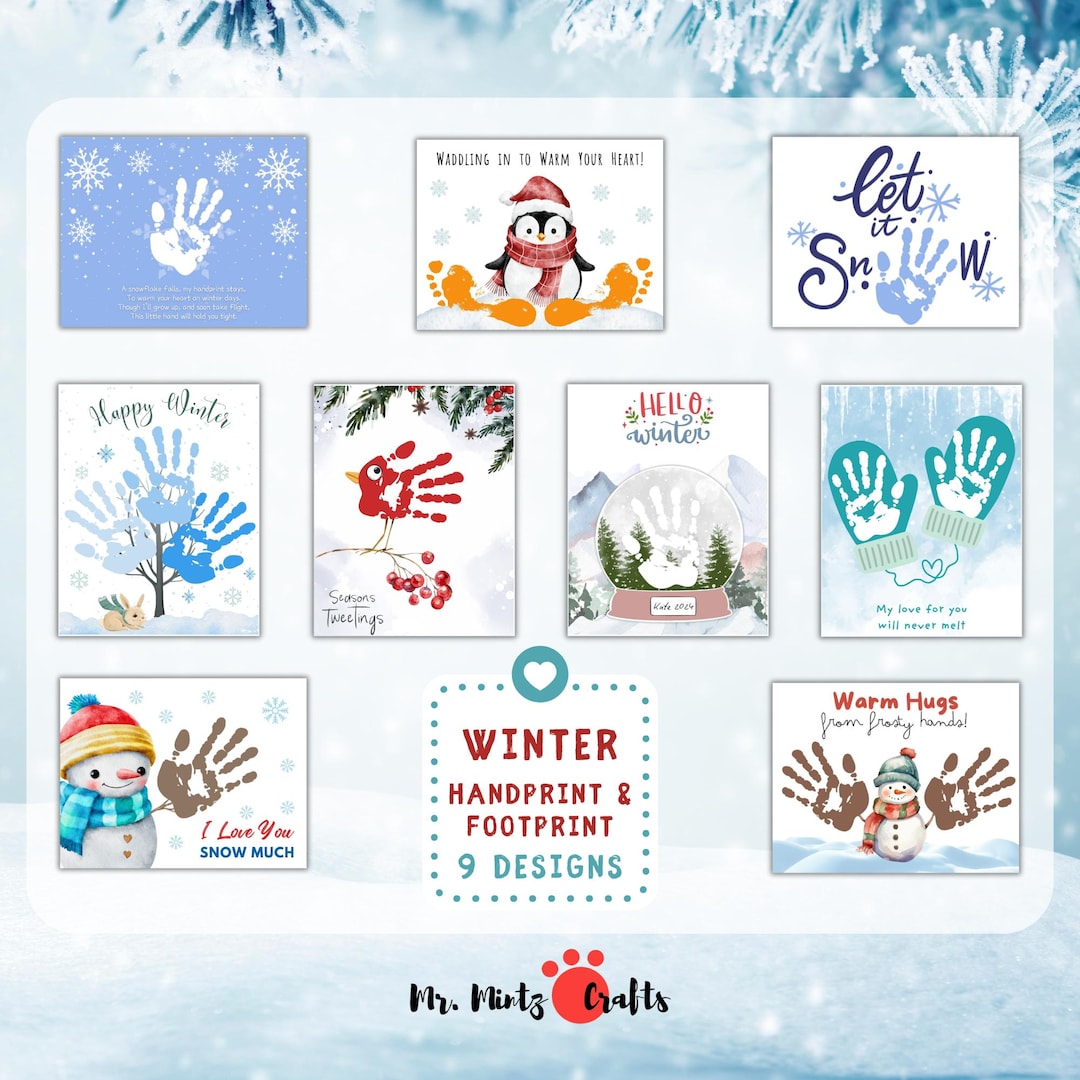 Winter Handprint Footprint Art Craft Printable | Winter Handprint Gifts ...