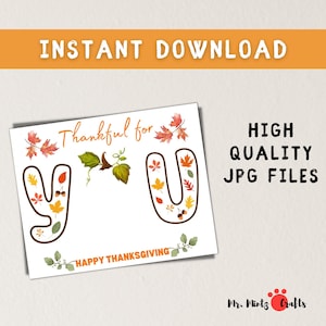 Thankful for You Thanksgiving Handprint Art Craft Activities Printable ...