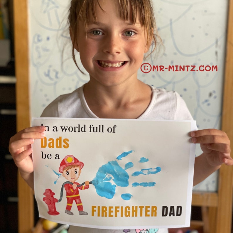 Firefighter Fathers Day Gift | Fathers Day Handprint Art Craft ...