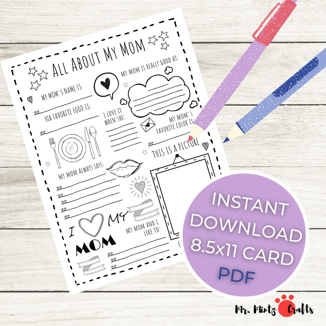 All About My Mom PRINTABLE Fill in the Blankgift for | Etsy