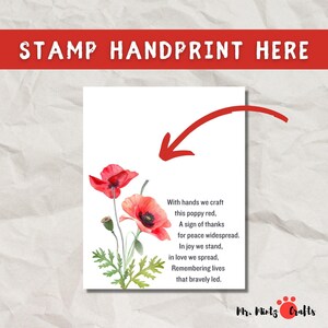 Veterans Day Remembrance Day Poppy handprint Art Craft for Toddler ...