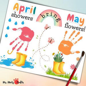 April Showers Bring May Flowers Art Craft Printable | Spring Activities ...