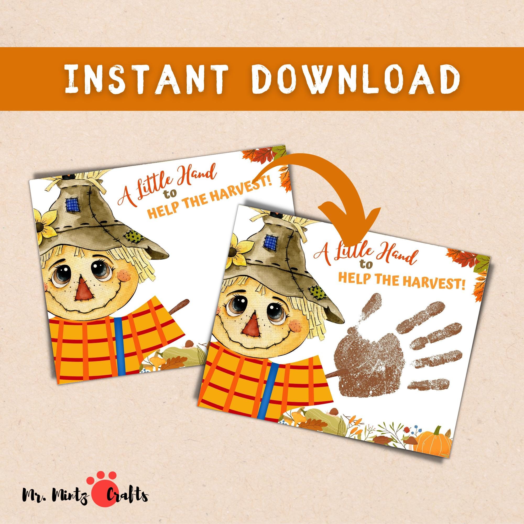 Fall Scarecrow Handprint Art Craft | Autumn Harvest Art Craft ...