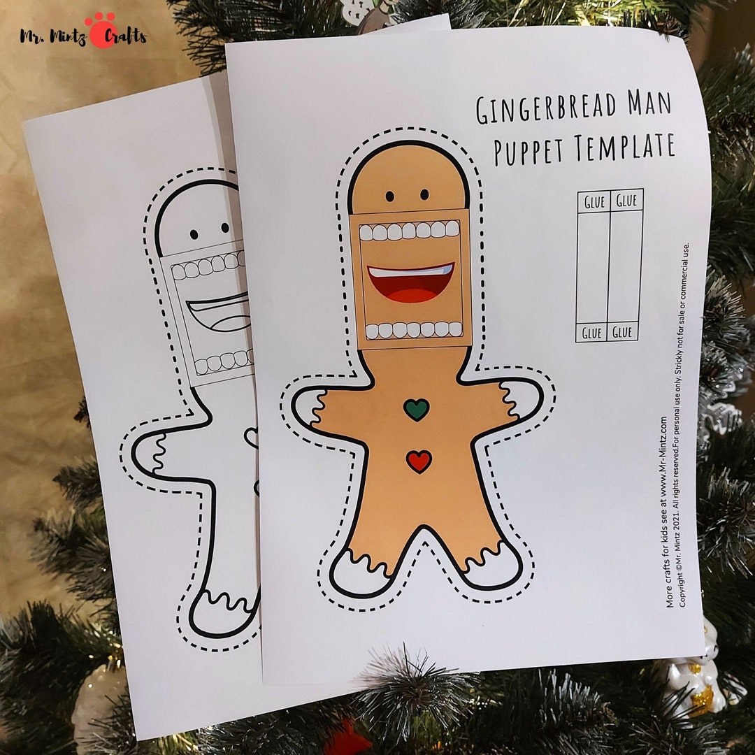 Gingerbread Man Puppet Craft Template Print Out for Kids Preschool ...