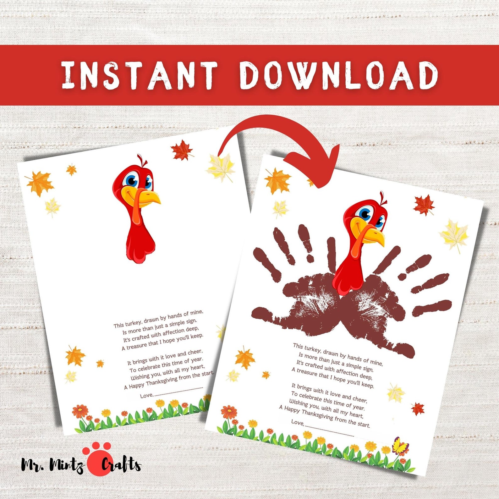 Turkey Handprint Poem Art Craft Printable | Turkey Handprint Preschool ...