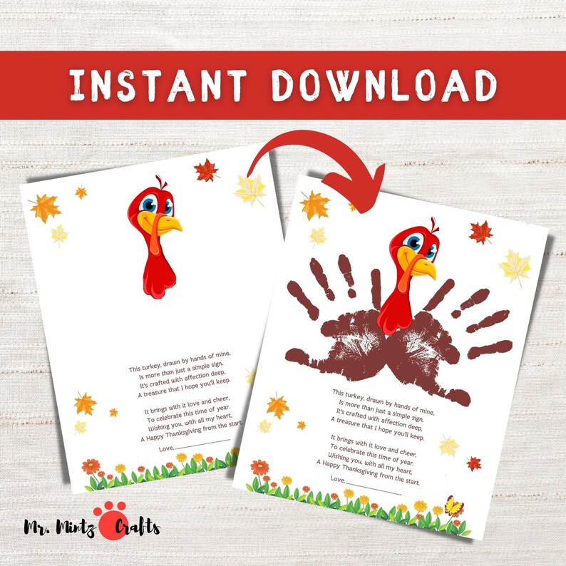 Turkey Handprint Poem Art Craft Printable | Turkey Handprint Preschool ...
