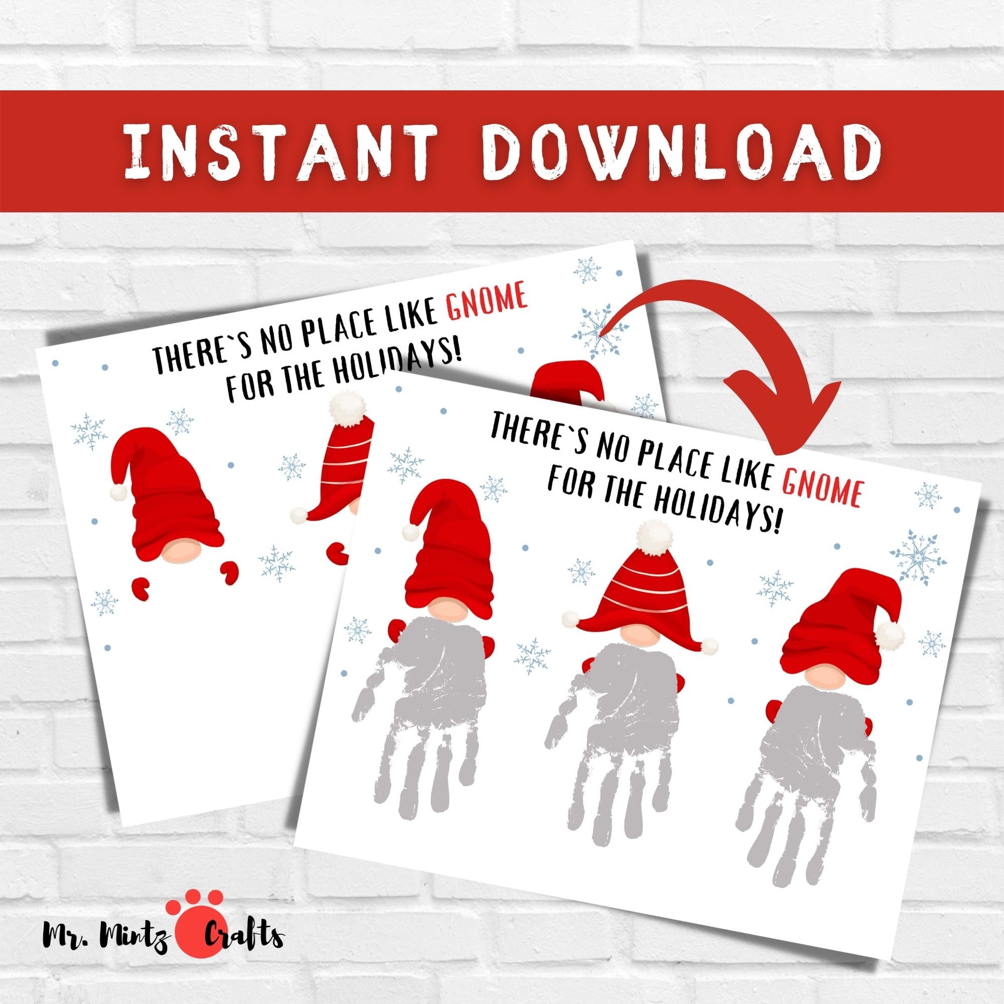 Christmas Gnomes Handprint Art Craft Template Printable - Etsy