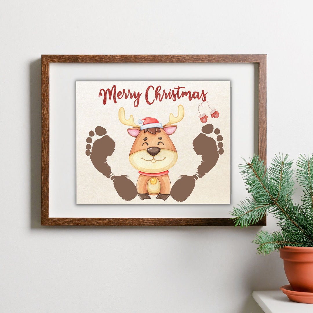 Christmas Handprint Footprint Reindeer Art Craft Template Printable ...