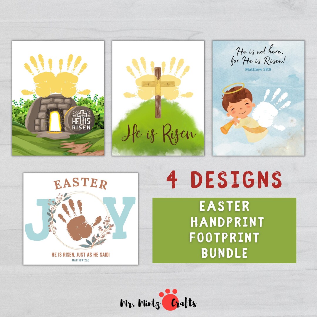 Christian Easter Handprint Footprint Art Craft Printable | He is Risen ...