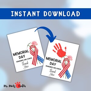 Memorial Day DIY Kids Handprint Keepsake Art Craft Printable | Memorial ...