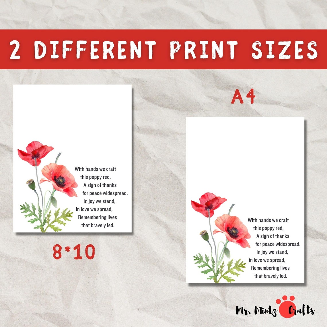 Veterans Day Remembrance Day Poppy handprint Art Craft for Toddler ...