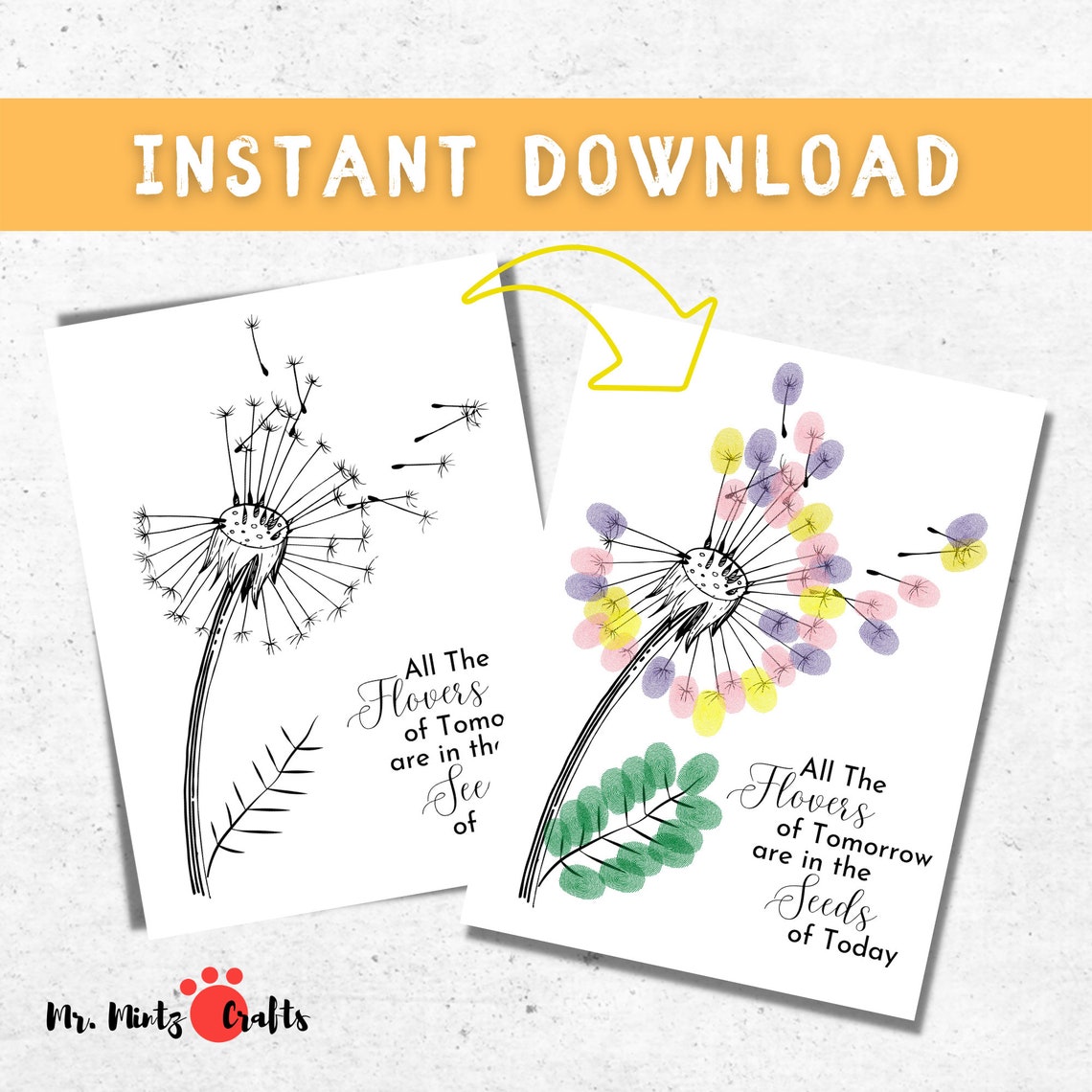 Dandelion Fingerprint Art Dandelion Kids Craft Fingerprint - Etsy