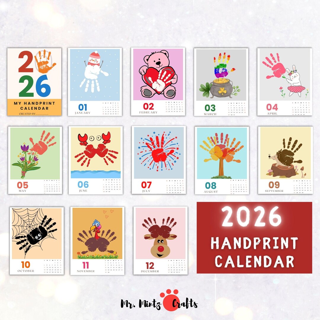 Handprint Calendar 2026 Printable | Handprint Art Craft Gift for ...