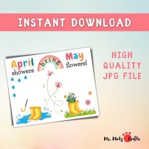 April Showers Bring May Flowers Art Craft Printable | Spring Activities ...