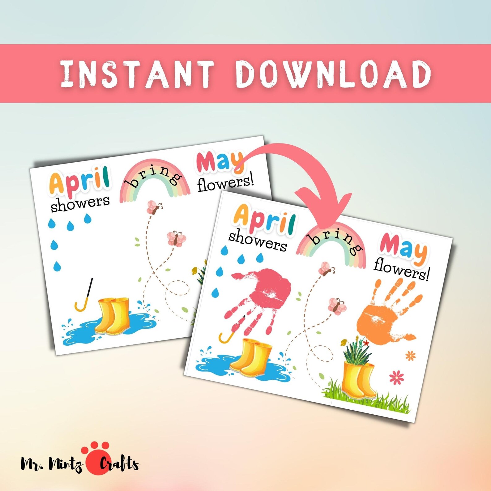 April Showers Bring May Flowers Art Craft Printable Spring Activities ...