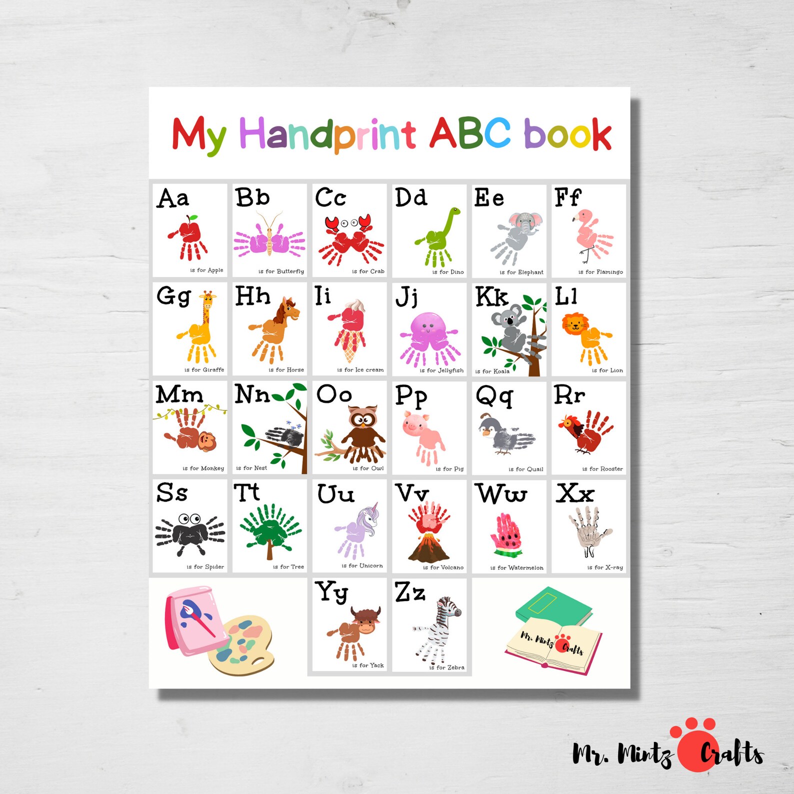Alphabet Handprint Art Craft My Handprint ABC Alphabet Book - Etsy