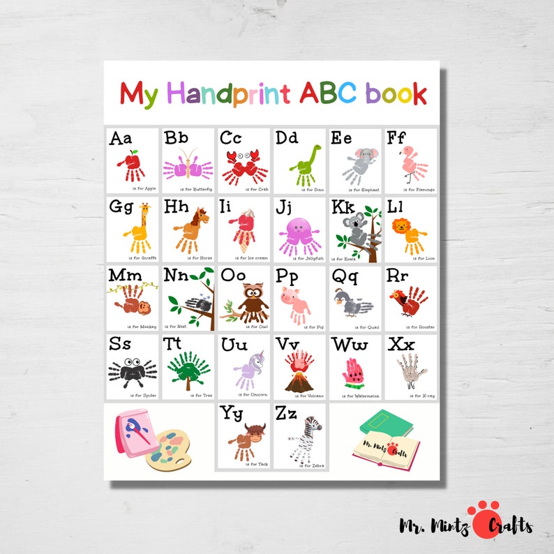 Alphabet Handprint Art Craft My Handprint ABC Alphabet Book - Etsy