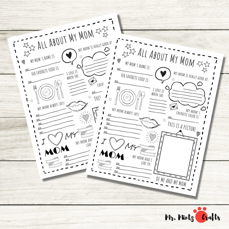 All About My Mom PRINTABLE Fill in the Blank gift for Mother's Day ...