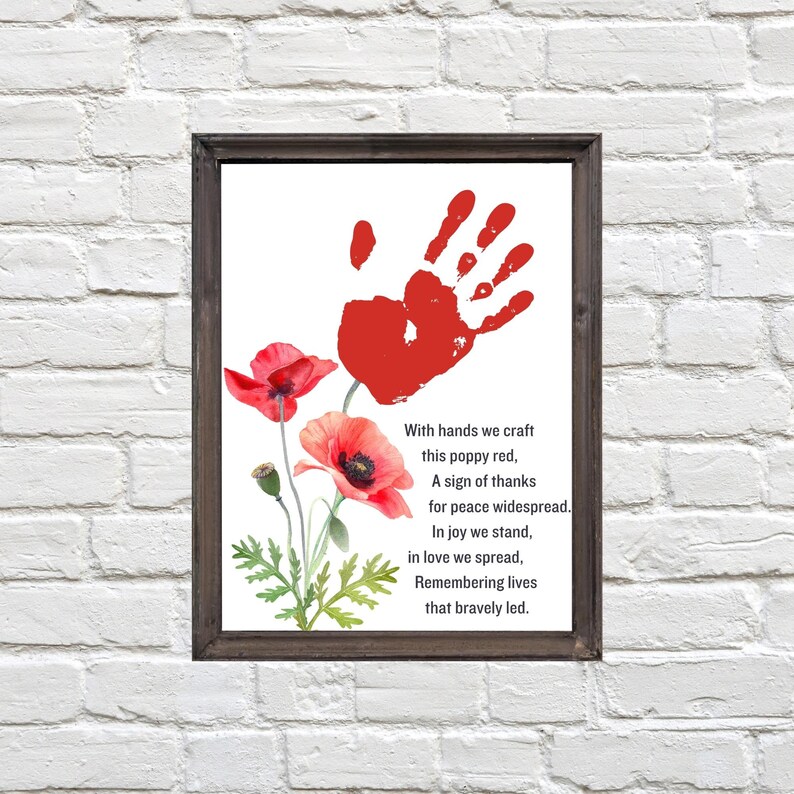 Veterans Day Remembrance Day Poppy handprint Art Craft for Toddler ...