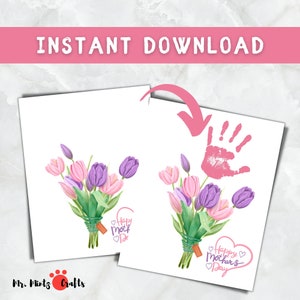 Mothers Day Flower Bunch Handprint Art Craft | Handprint Gifts for Mom ...