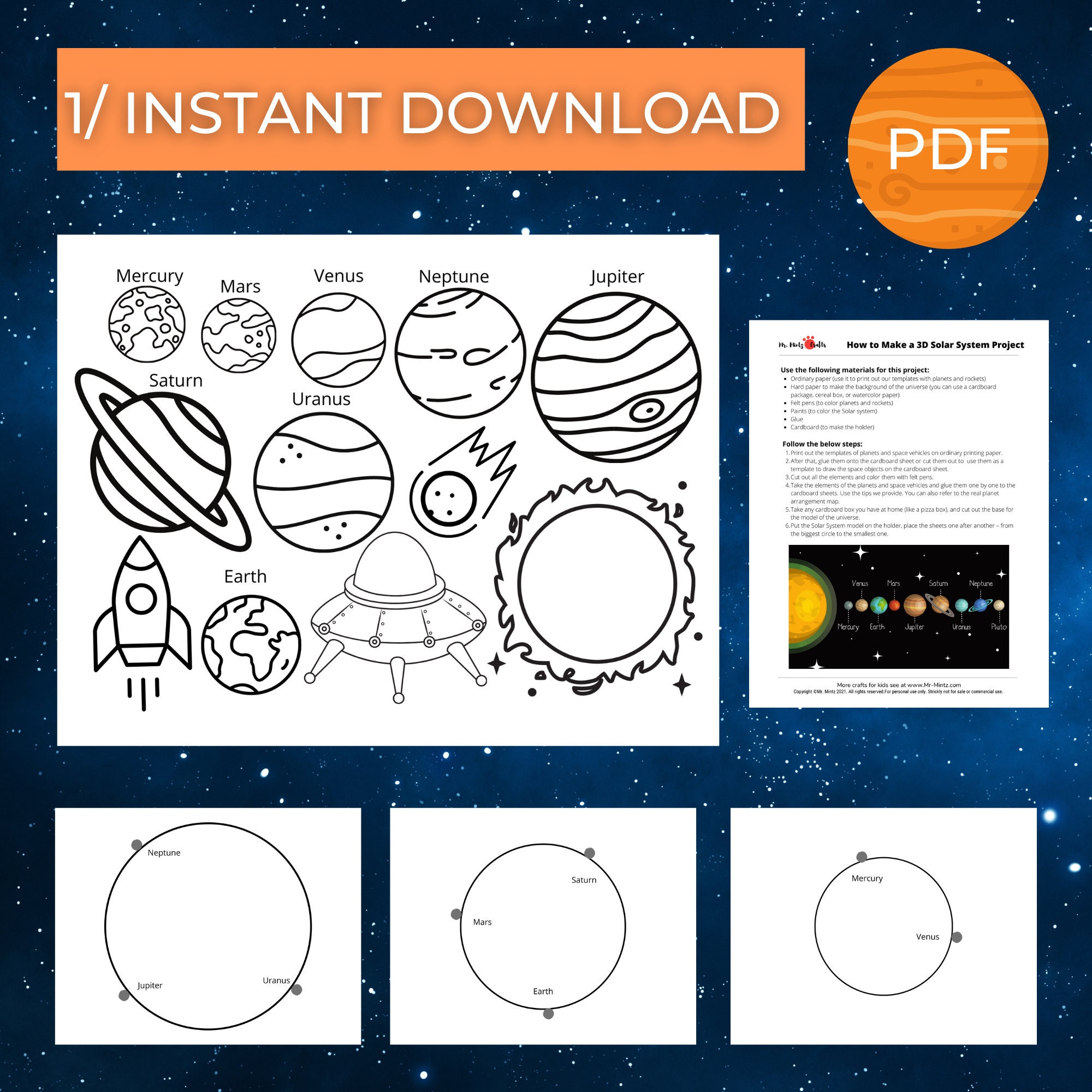 Solar System Planets Printable Solar System Printable - Etsy