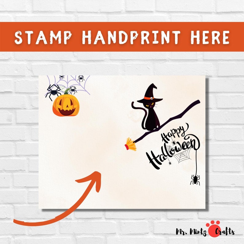 Black Cat Witch Broom Halloween Handprint Art Craft Printable - Etsy
