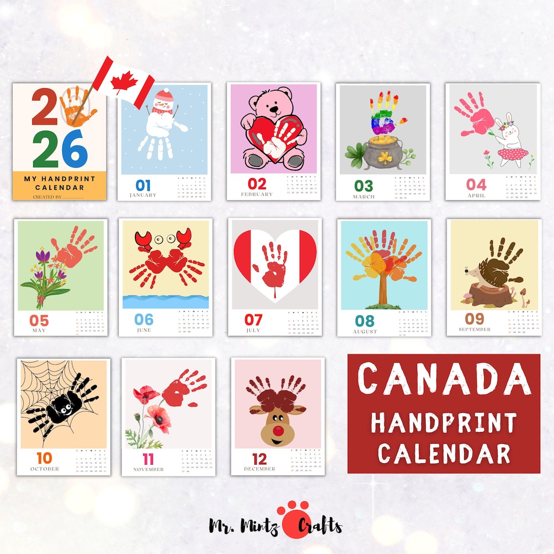 Handprint Calendar 2026 Printable With CANADIAN HOLIDAYS | Handprint ...