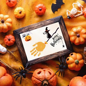 Black Cat Witch Broom Halloween Handprint Art Craft Printable ...