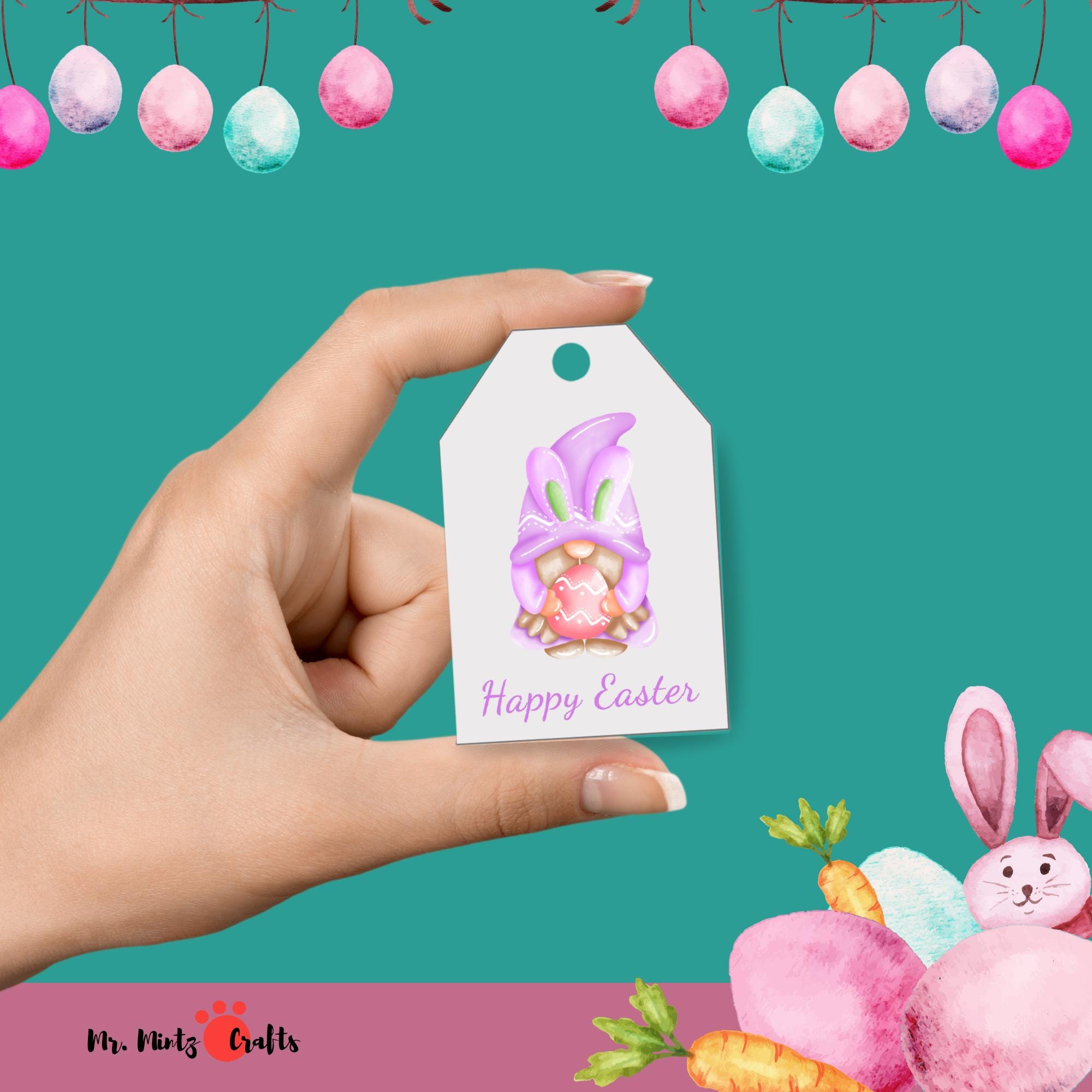 Printable Happy Easter Gnome Bunny Gift Tags – 12 Cute Bunny Tags for ...