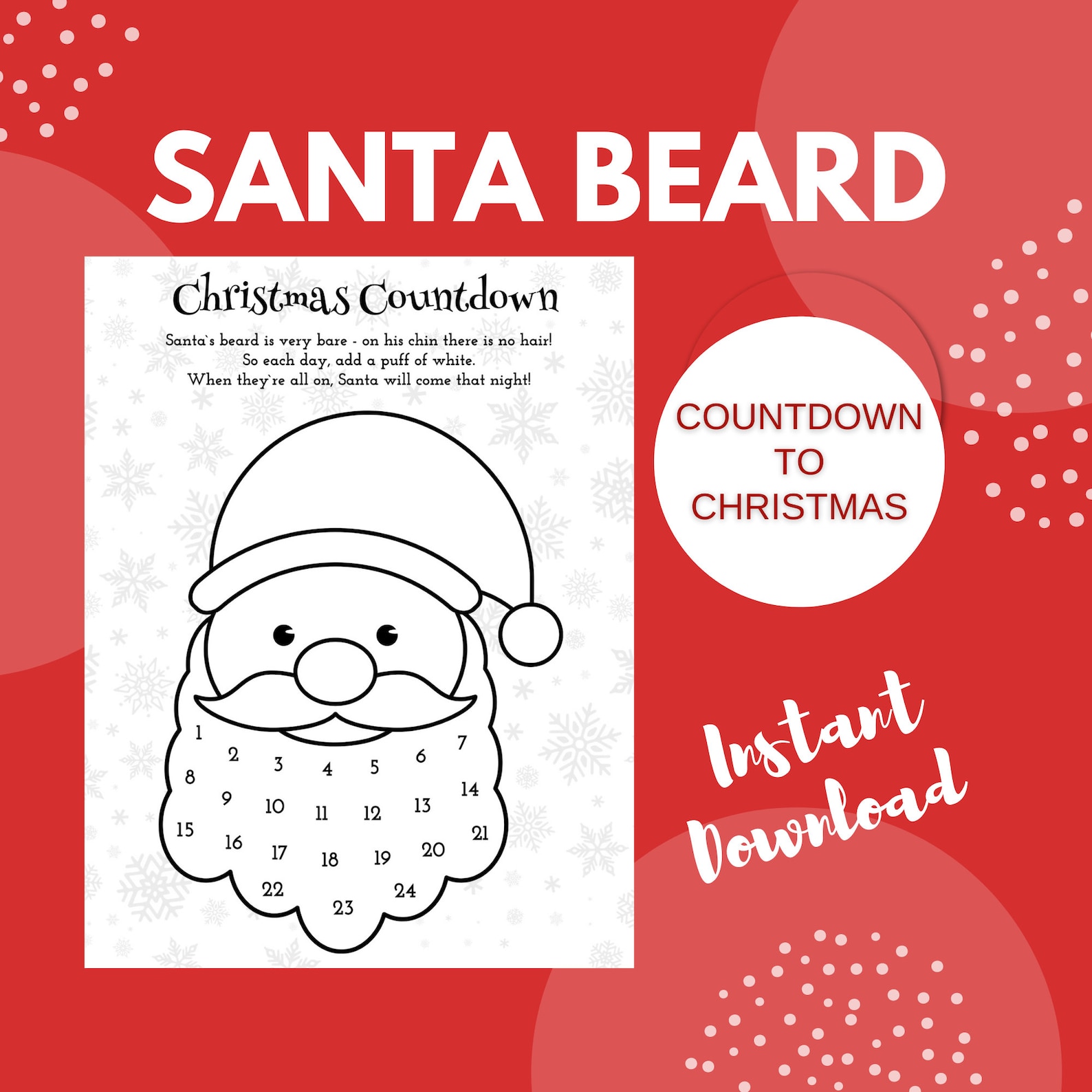 Santa Beard Countdown Countdown to Christmas Santa's - Etsy