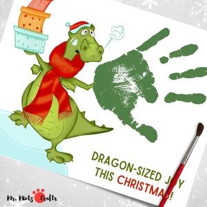 Handprint Dragon Card | Christmas Handprint Art Craft Template ...