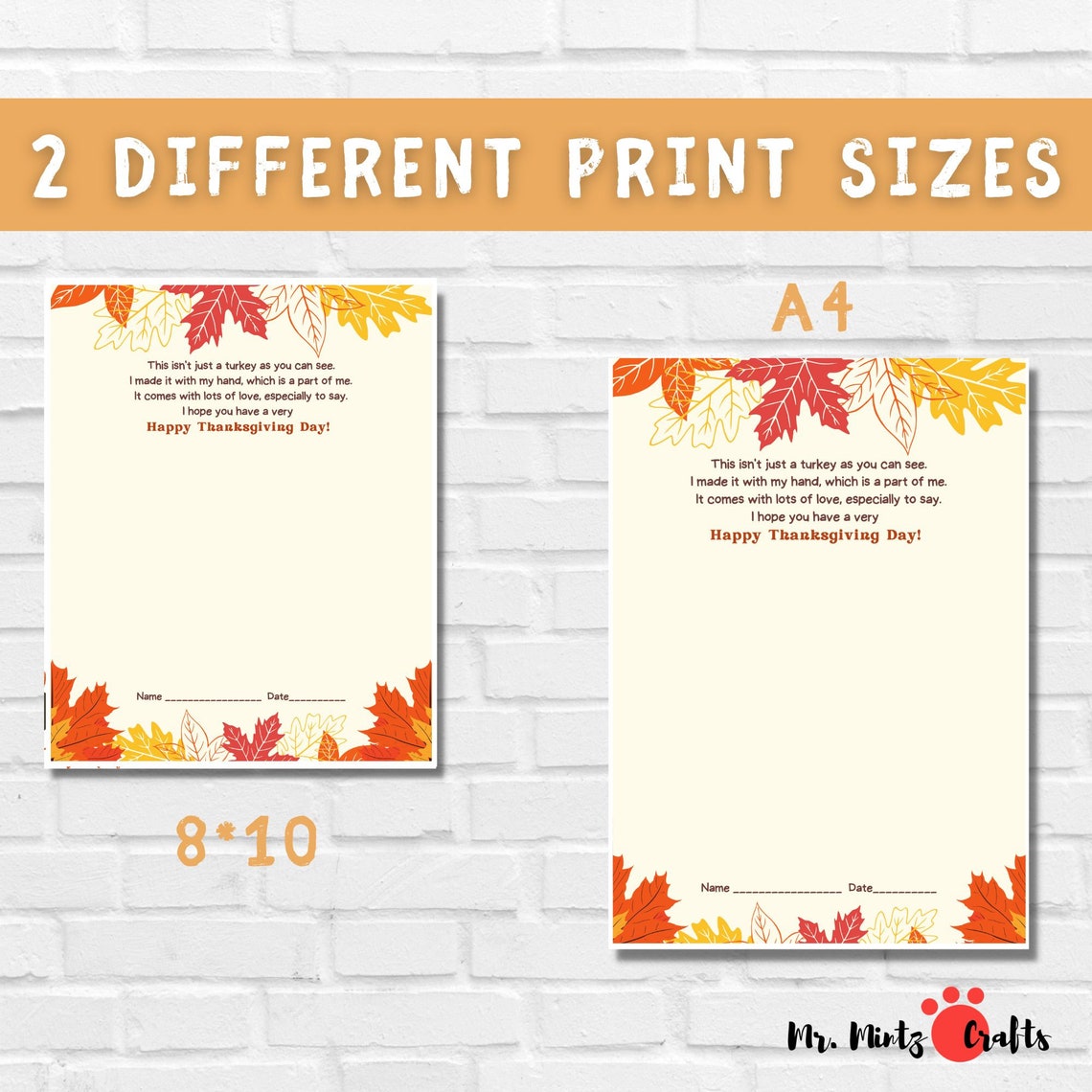 Thanksgiving Handprint Poem Art Craft Activities for Kids - Etsy