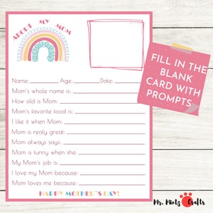 Mother's Day Printable | All About My Mom | Mother's Day Card | Mother ...