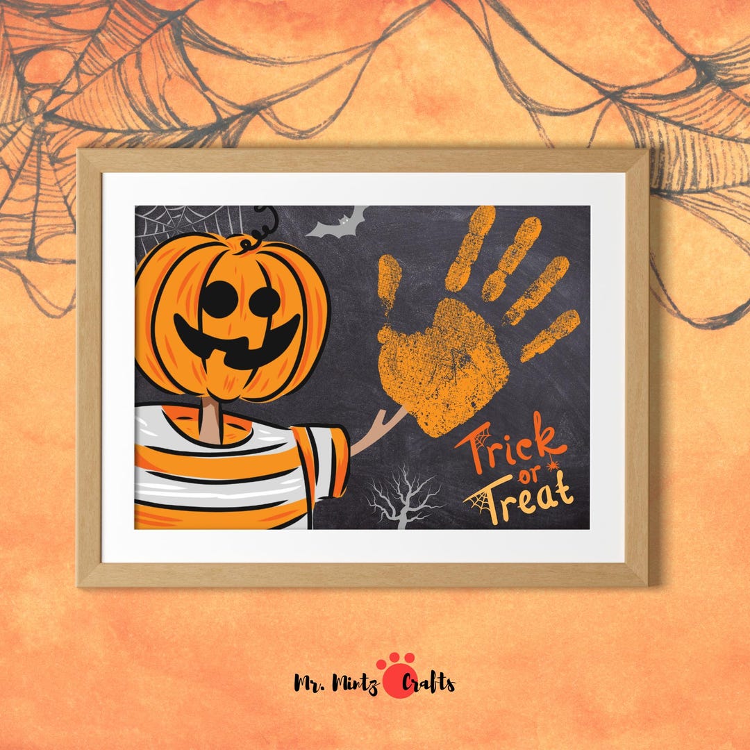 Pumpkin Handprint Halloween Art Craft Printable | Fall Handprint Craft ...