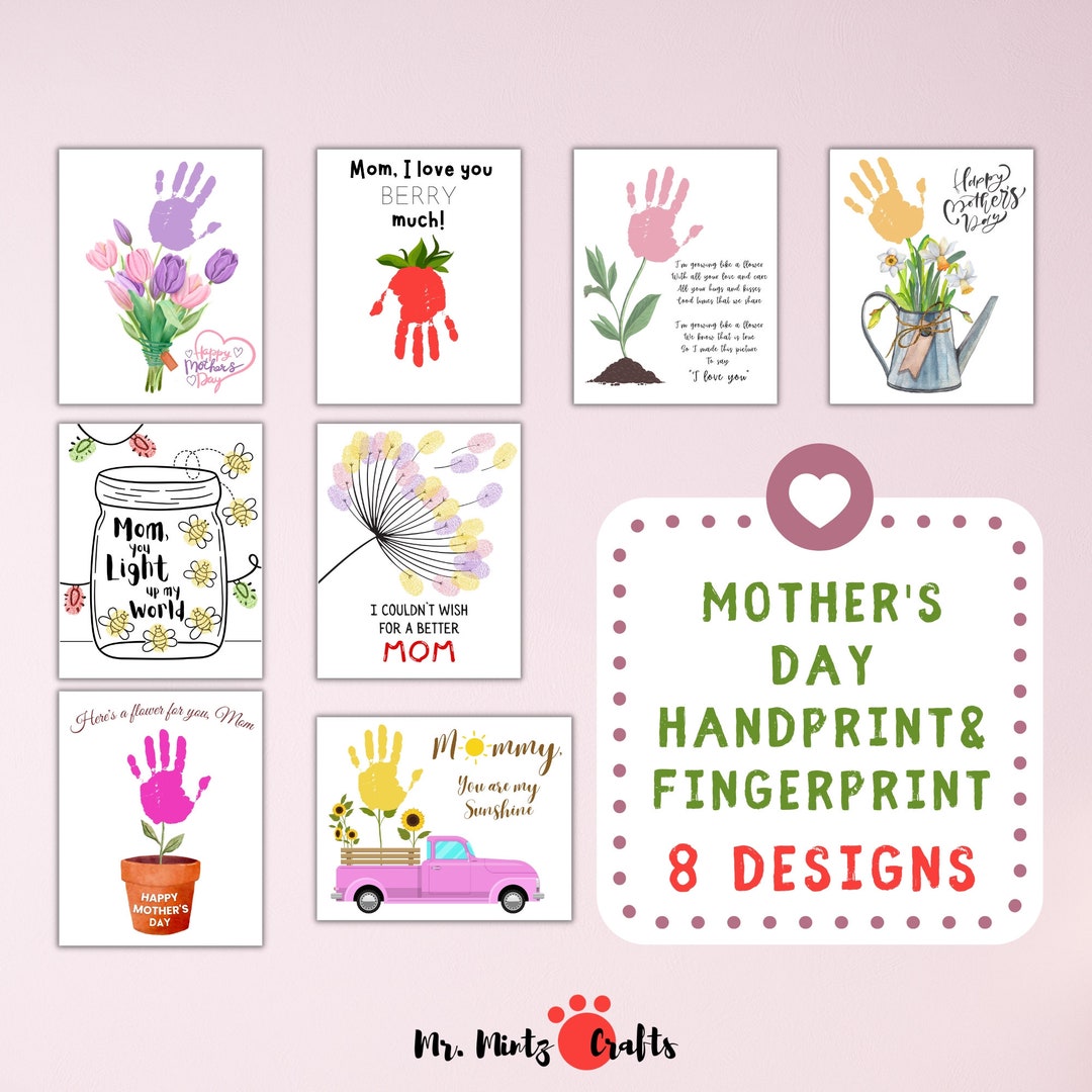 Mothers Day Handprint Fingerprint Art Craft Printable From Son Daughter ...