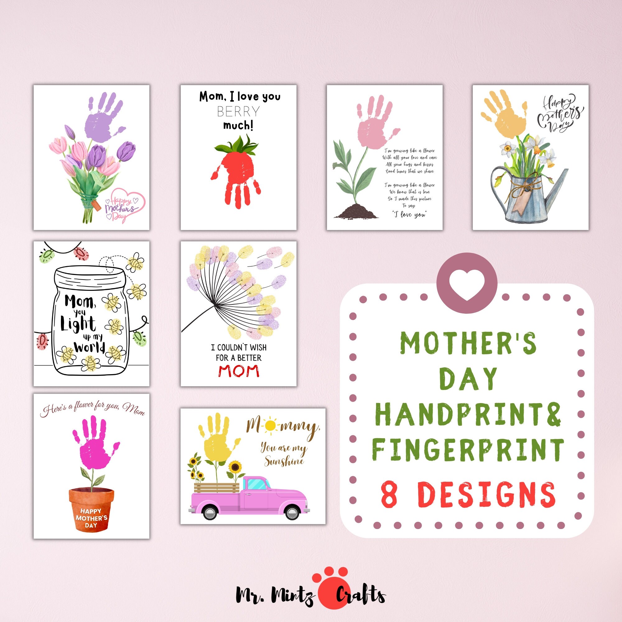 Mothers Day Handprint Fingerprint Art Craft Printable From Son Daughter ...