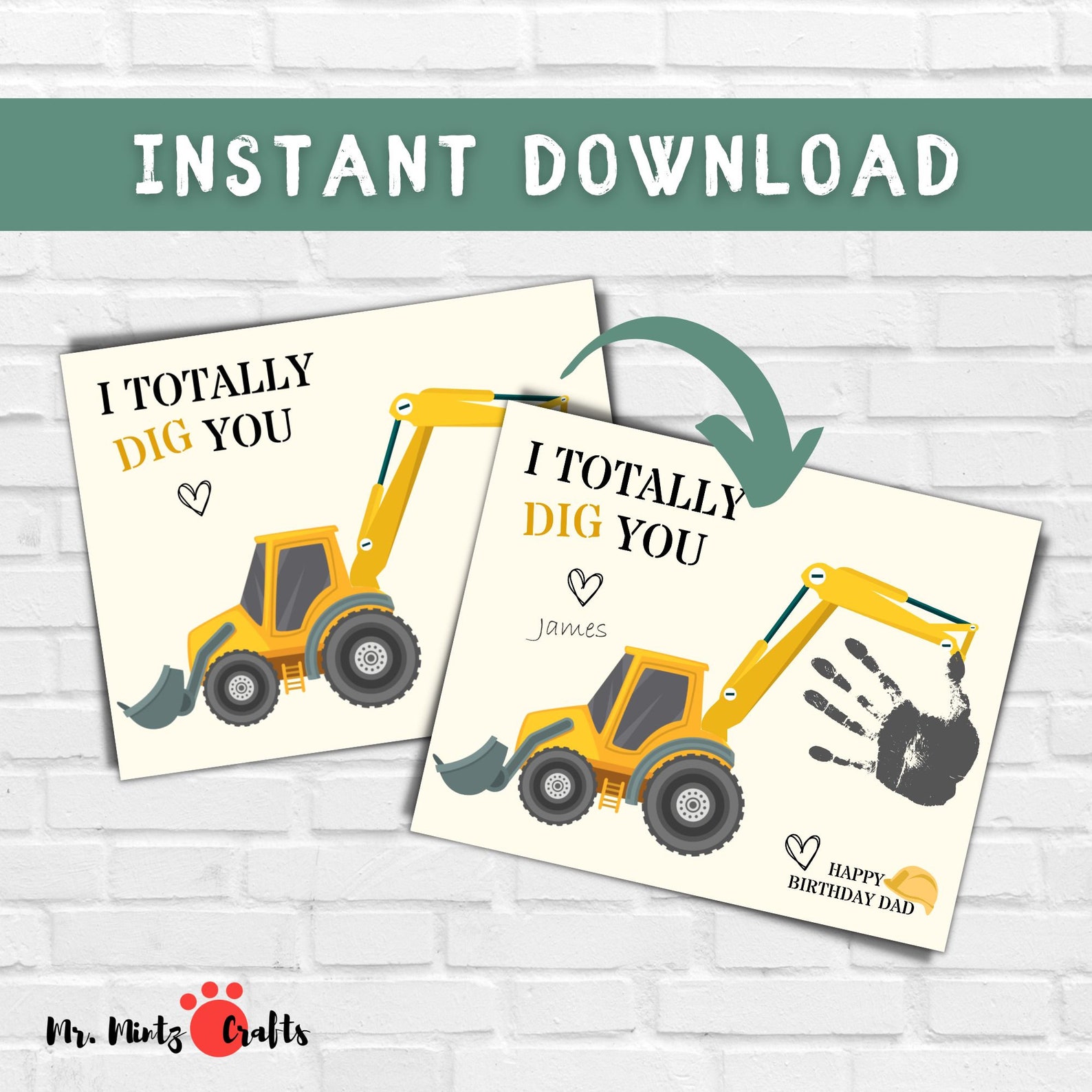 Handprint Art Craft Birthday Gift for Dad I Dig You Cards Printable ...